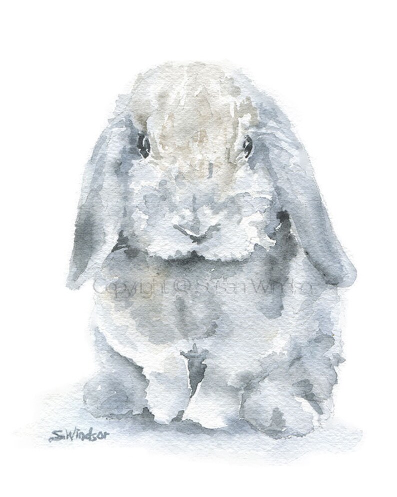 Mini Lop Bunny Rabbit Watercolor Paintings - Large Poster Art Set of 2 ...