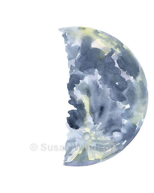 First Quarter Moon Watercolor Painting Giclee Print - Etsy