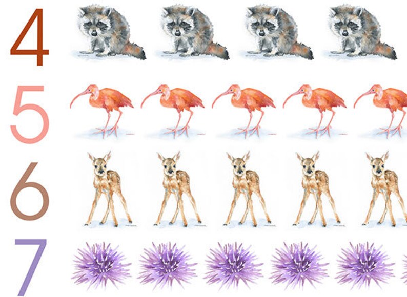 Watercolor Animal Numbers Large Poster Vertical Format - Nursery Art ...