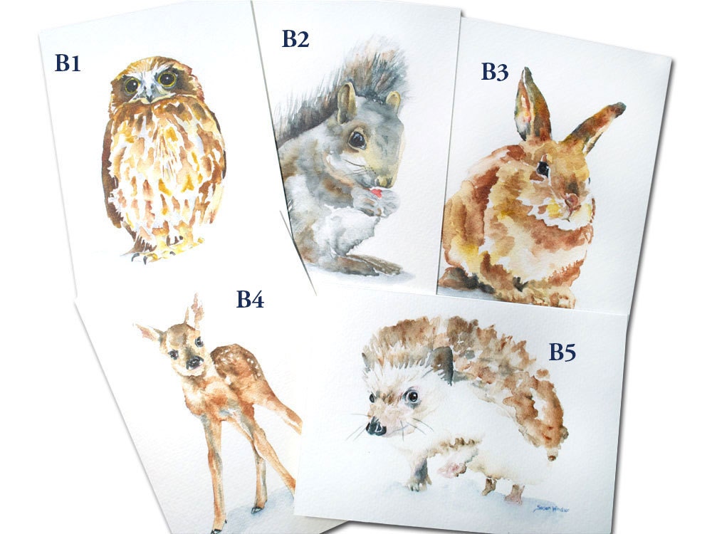 Watercolor Woodland Animal Cards Mix and Match Set of 5 - Etsy