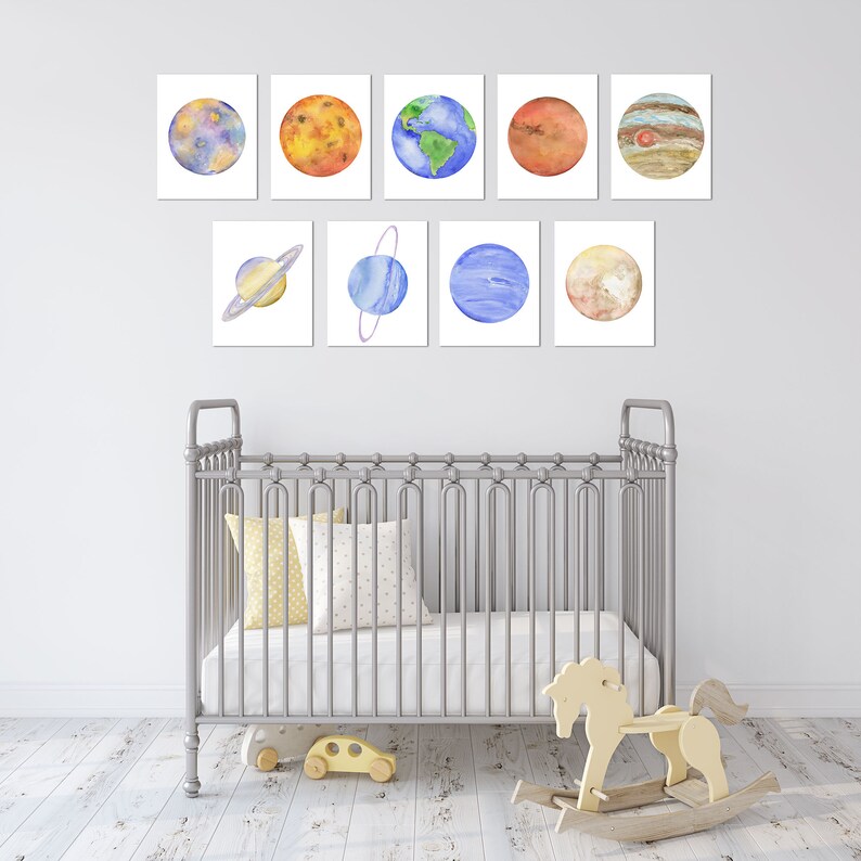 Watercolor Planets Art Prints - Set of 9 - Solar System Artwork ...
