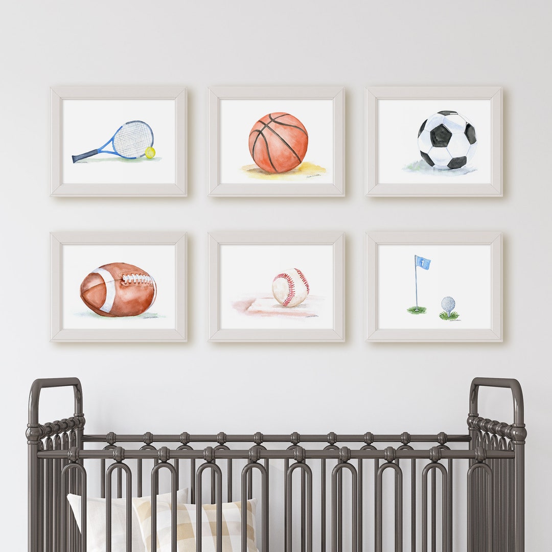 Watercolor Sports Art Prints - Set of 6 - Tennis Baseball Soccer ...