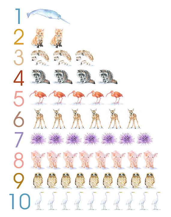 Watercolor Animal Numbers Large Poster Vertical Format - Etsy