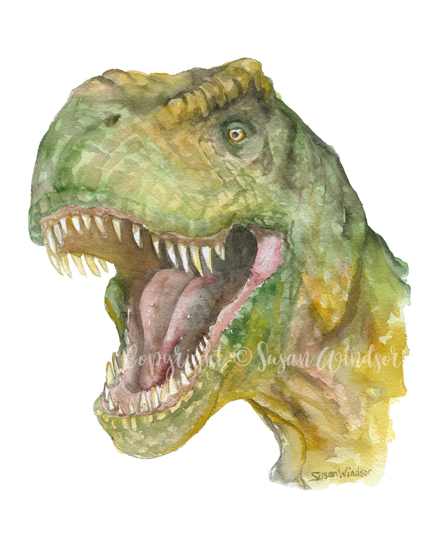 T. Rex Watercolor Painting Giclee Print Reproduction | Etsy