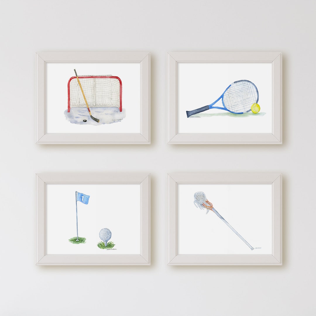 Sports Watercolor Painting Art Print Set - Lacrosse Hockey Golf Tennis ...