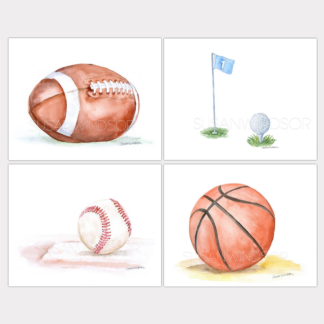 Sports Watercolor Painting Art Prints Set - Football Golf Baseball ...