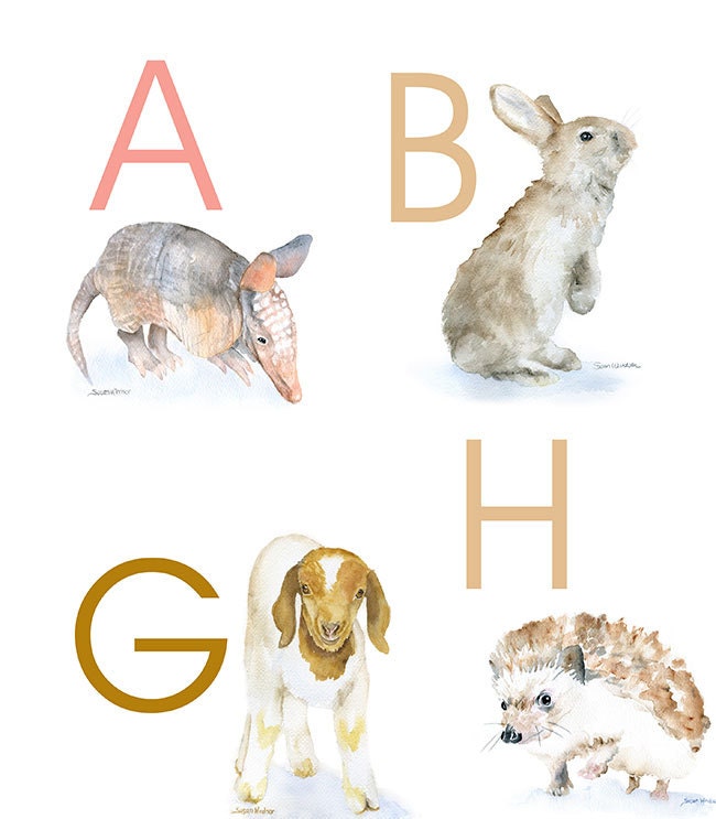 Alphabet Animals Watercolor Poster 10 X 8 Nursery Art - Etsy