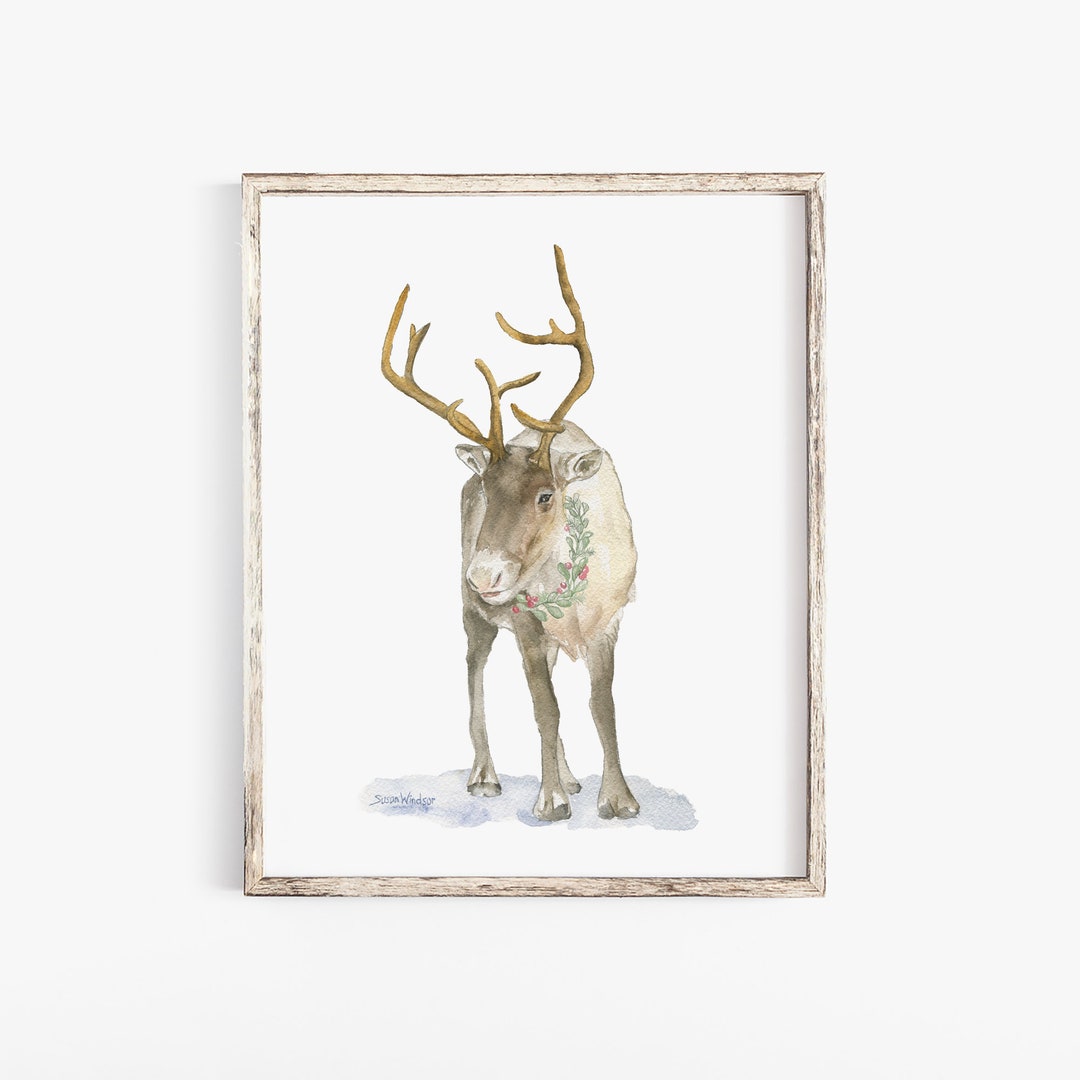 Christmas Caribou Watercolor Painting Fine Art Giclee Print ...