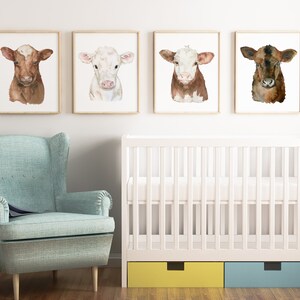 Baby Calves Watercolor Art Prints Set of 4 Cow Calf Cattle Art Unframed ...