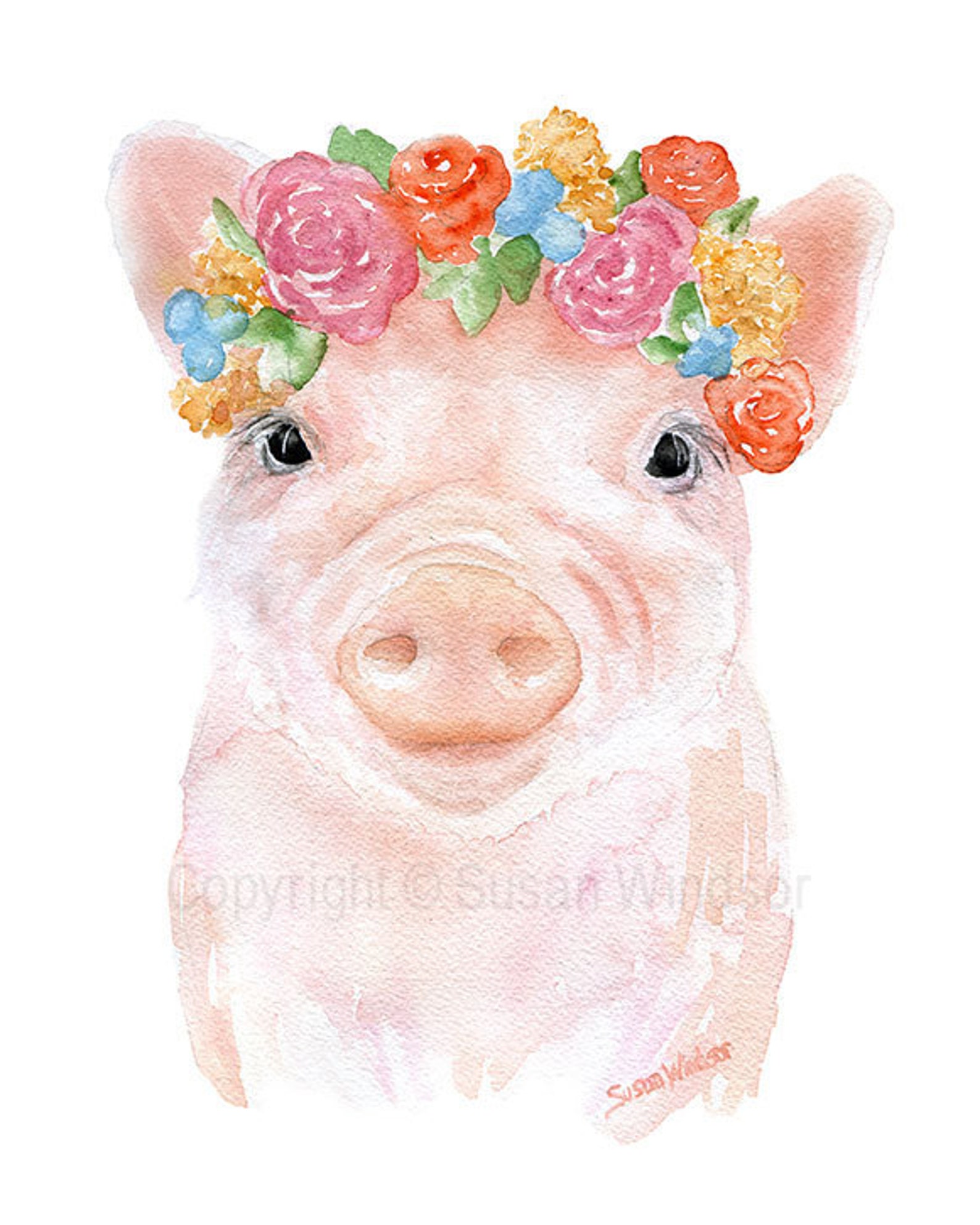 Watercolor Farm Animal Floral Art Prints Nursery Childrens - Etsy
