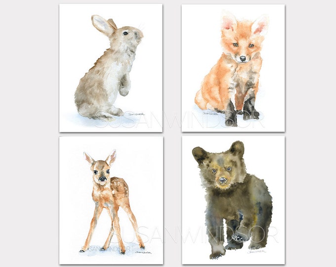 Woodland Animal Watercolor Art Prints Set of 4 Unframed - Etsy