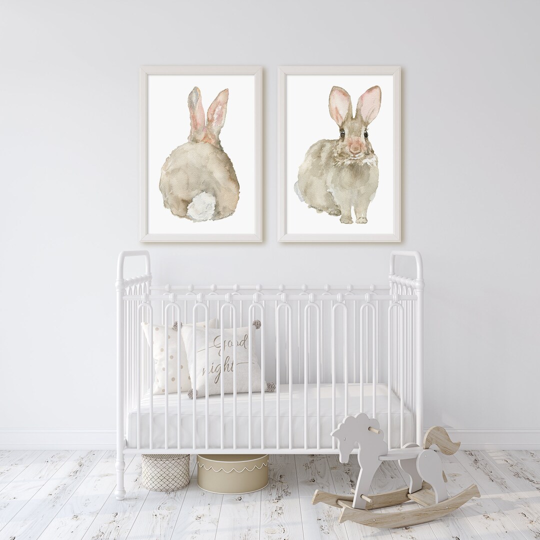 Cottontail Bunny Rabbit Watercolor Paintings - Set of 2 Prints - Front ...