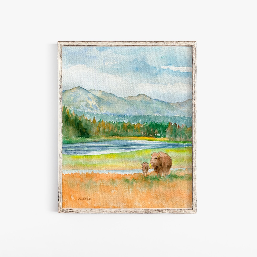 Yellowstone National Park Watercolor Fine Art Print Landscape With ...