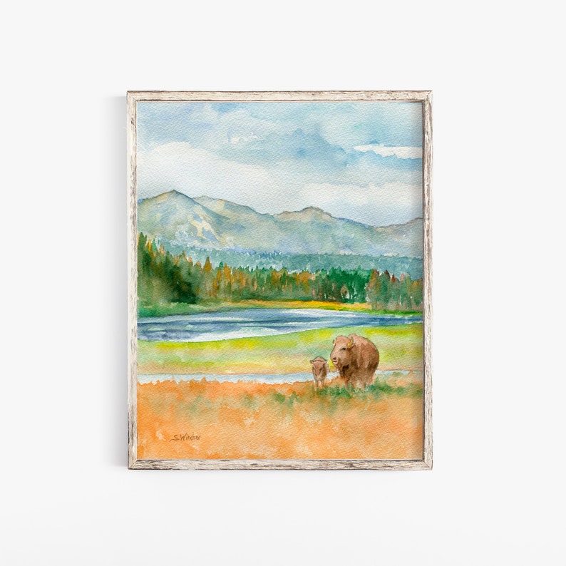 Yellowstone National Park Watercolor Fine Art Print Landscape - Etsy