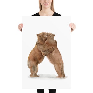 Grizzly Bear Hug Watercolor Large Fine Art Print Poster - Unframed - Etsy
