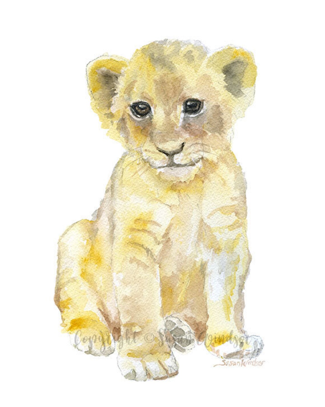 Lion Cub Watercolor Painting - Giclee Print Reproduction - African ...