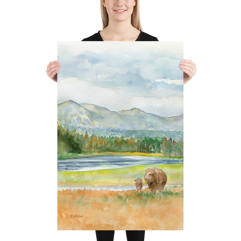 Yellowstone National Park Watercolor Fine Art Print Landscape - Etsy