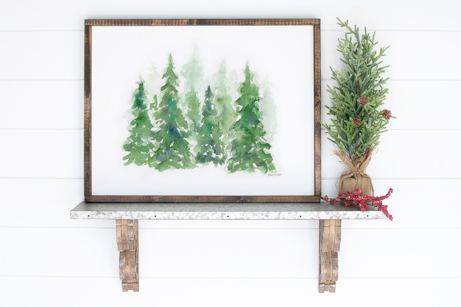 Pine Trees Scene Watercolor Painting Large Poster Print UNFRAMED - Etsy