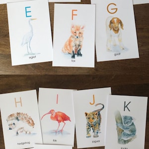 Animal Alphabet Flash Cards - Watercolor Animals - ABC - Watercolor ...
