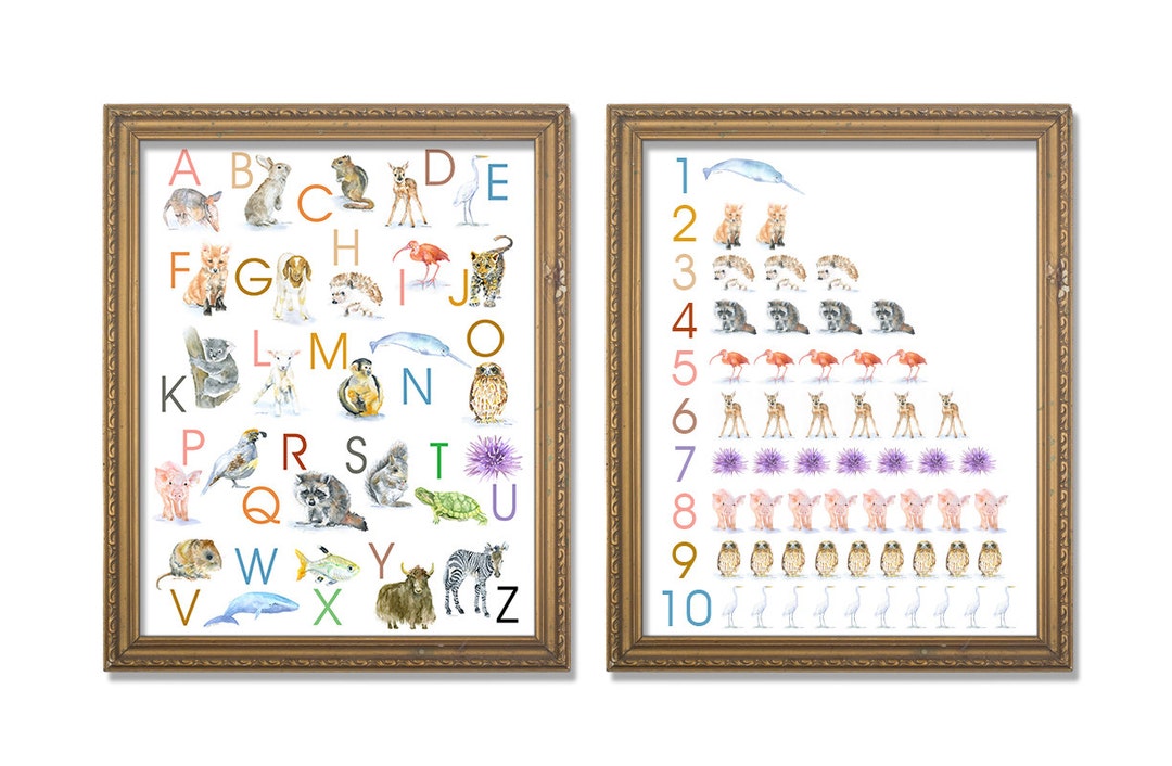 Animal Alphabet and Numbers Poster Set - Watercolor Animals 11 X 14 ...