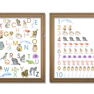 Animal Alphabet and Numbers Poster Set - Watercolor Animals 11 X 14 ...