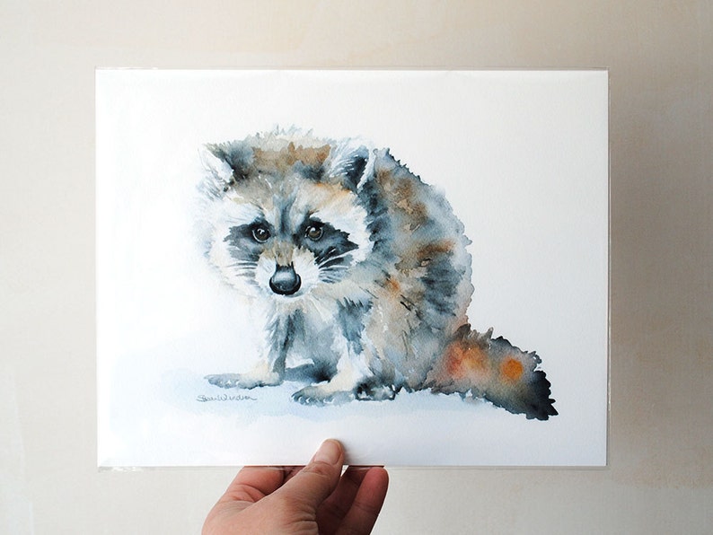 Raccoon Watercolor Painting Giclee Print Nursery Art Woodland - Etsy