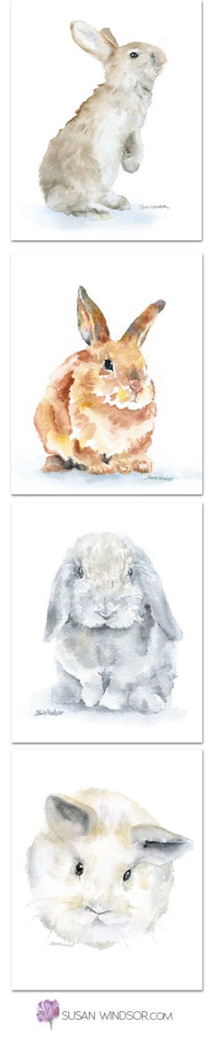 Bunny Rabbit Watercolor Animal Art Prints Nursery Childrens | Etsy