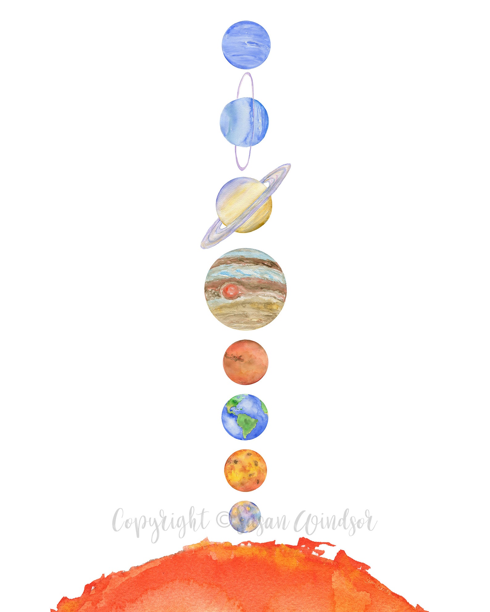 Watercolor Planets and Sun Solar System Painting Giclee - Etsy