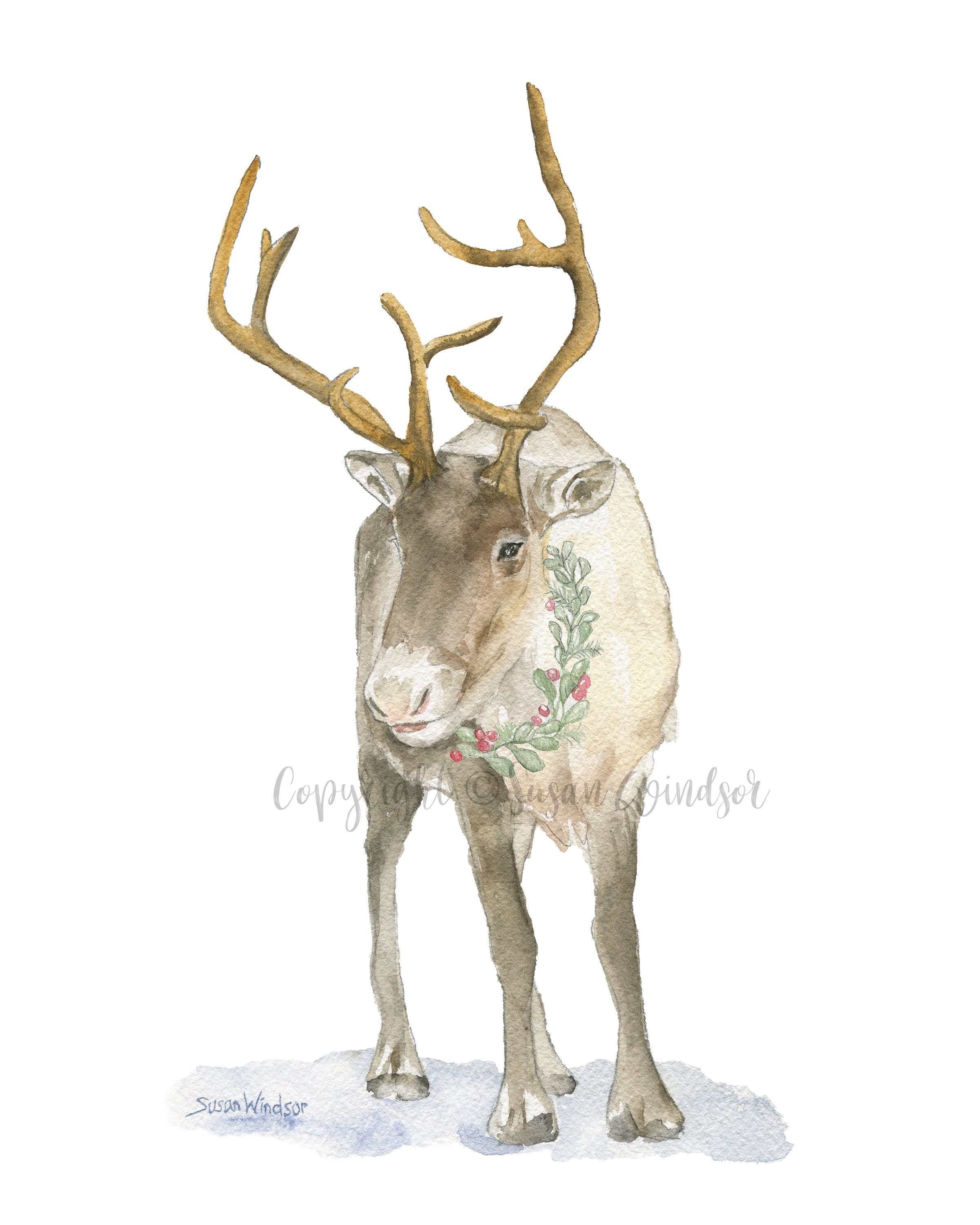 Christmas Caribou Watercolor Large Poster Print - Etsy