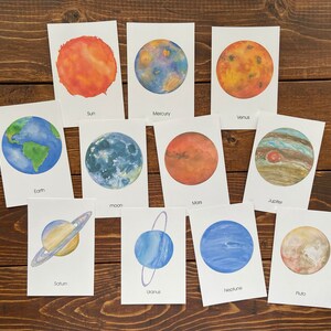 Solar System Watercolor Cards - Outer Space Wall Art Flash Cards - Etsy