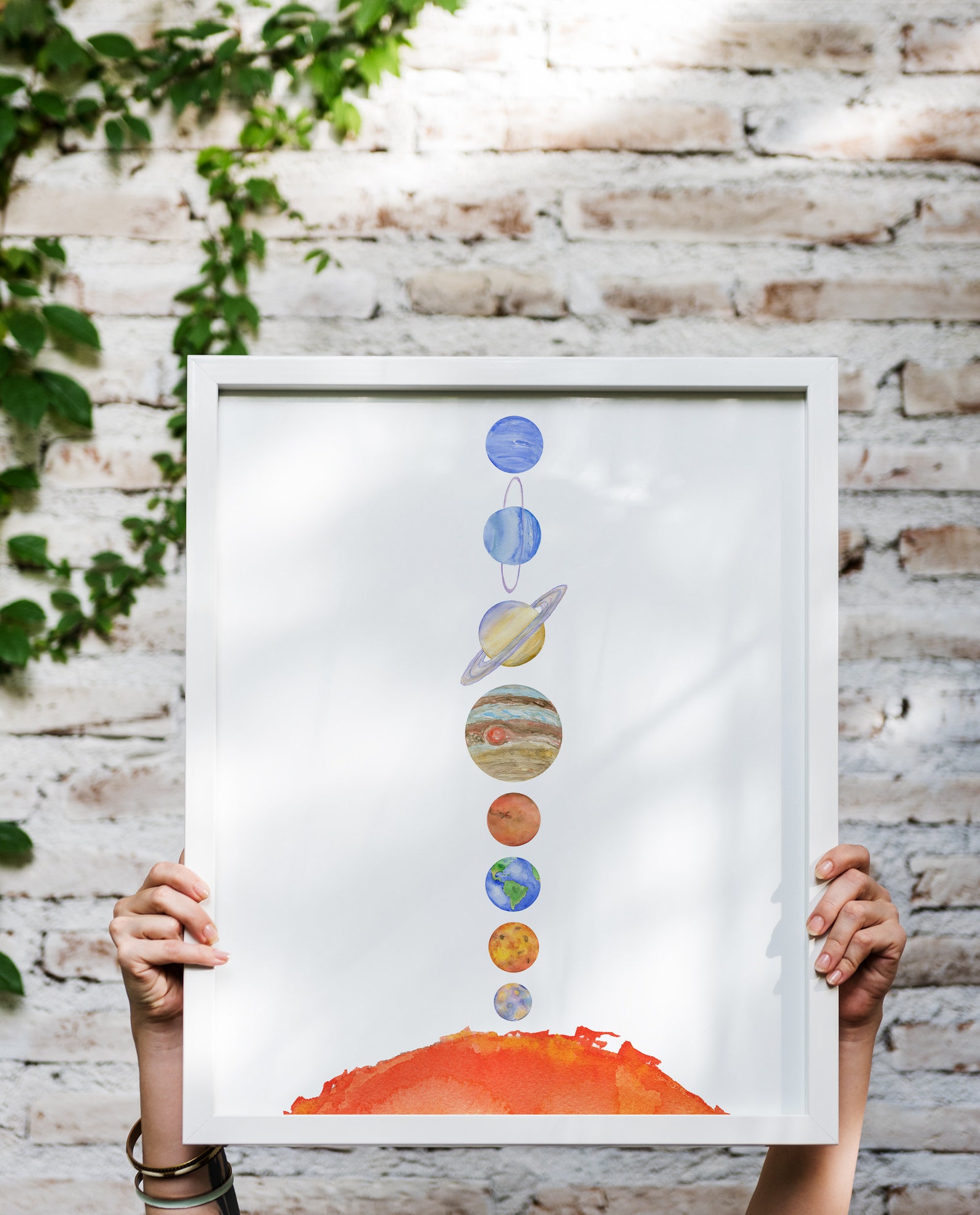 Watercolor Planets and Sun Solar System Painting Giclee - Etsy