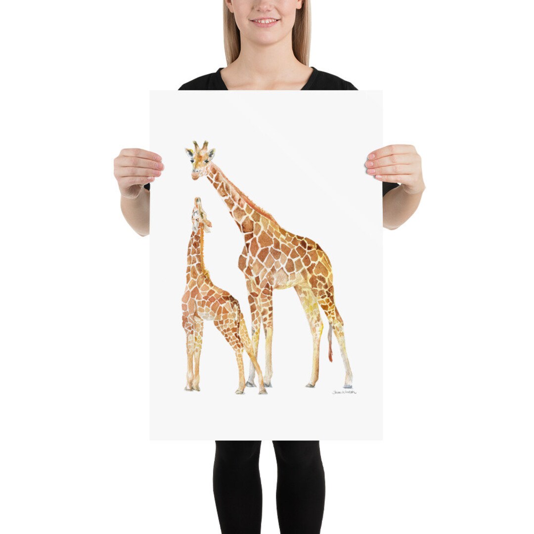 Giraffes Mother and Baby Watercolor Fine Art Print Large - Etsy