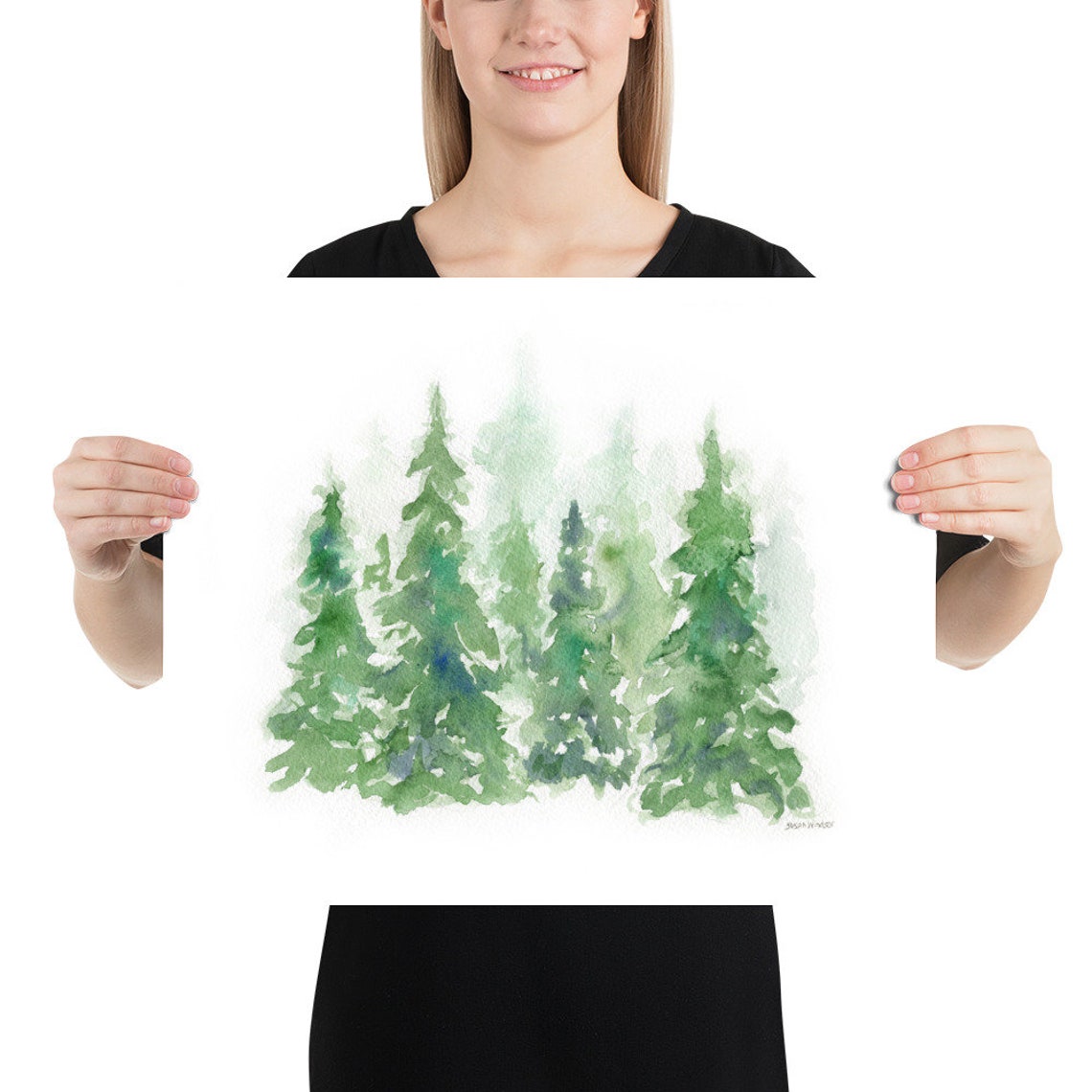 Pine Trees Scene Watercolor Painting Large Poster Print - Etsy
