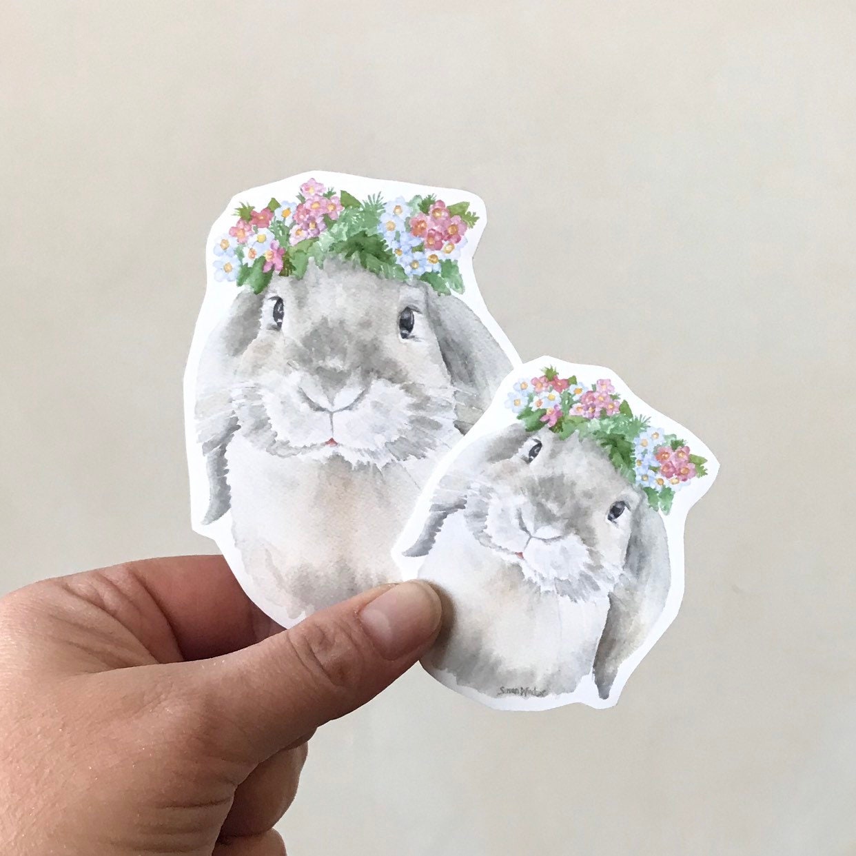 Lop Bunny Rabbit Floral Vinyl Sticker - for Water Bottles and Laptops ...