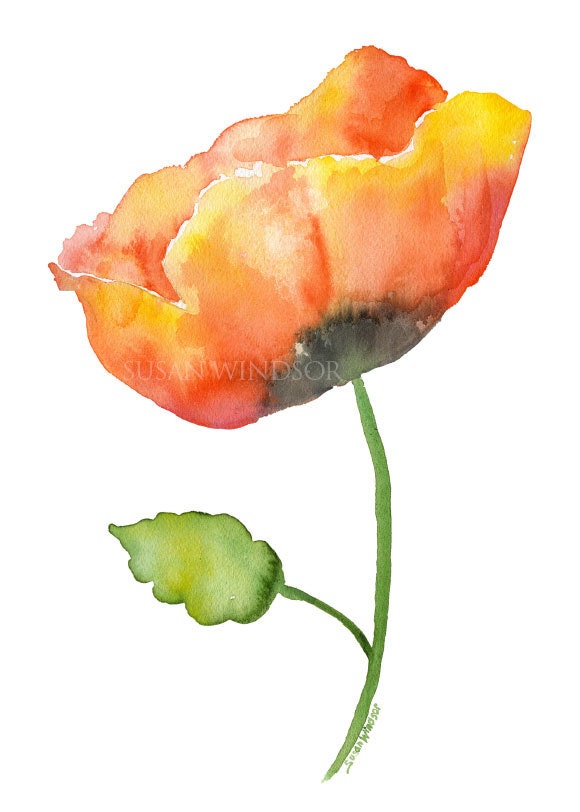 Orange Poppy Watercolor Painting Giclee Print 5 X 7 Floral - Etsy