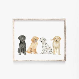 Puppy Dogs Line up Watercolor Large Poster Print -- Puppies Nursery Art ...