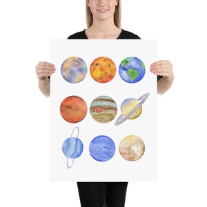 Watercolor Planets Large Art Print Poster - Solar System Including ...