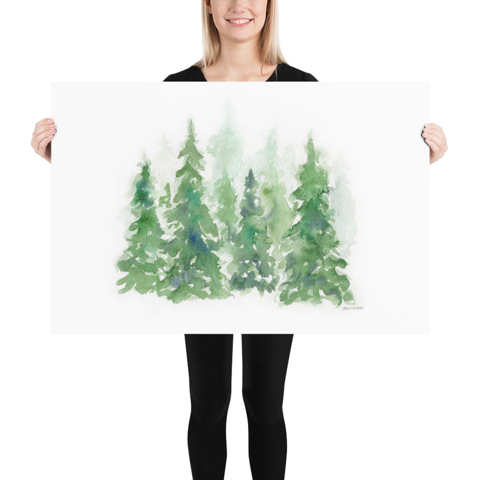 Pine Trees Scene Watercolor Painting Large Poster Print - Etsy