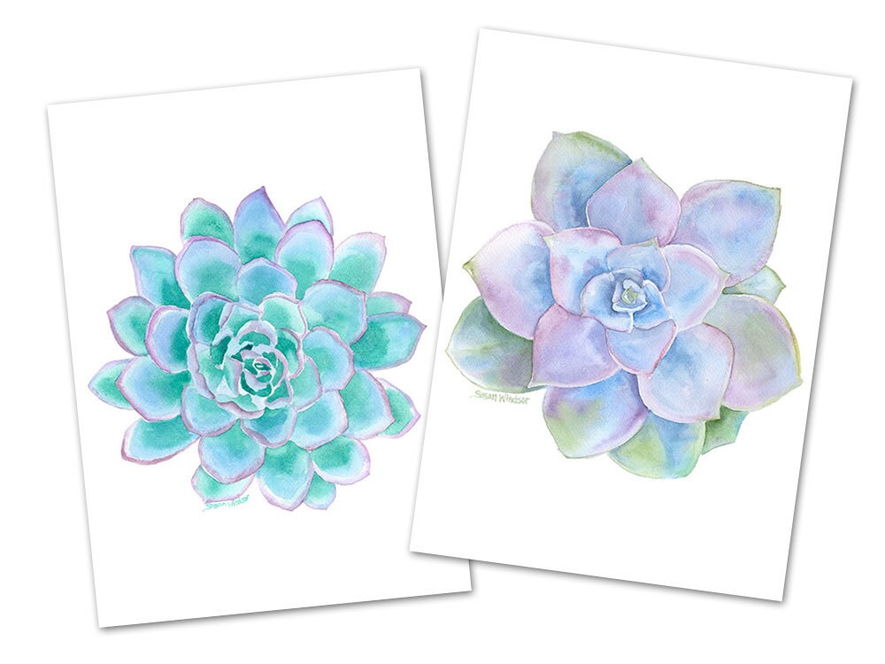 Succulent Watercolor Painting Greeting Card Set of 4 - Etsy
