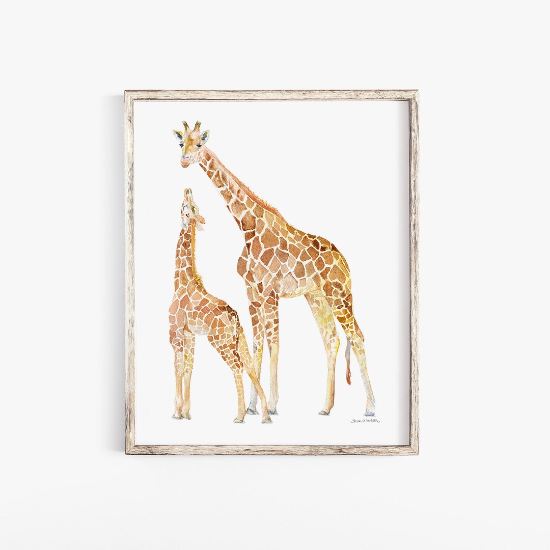 Giraffes Mother and Baby Watercolor Fine Art Print Large Poster ...