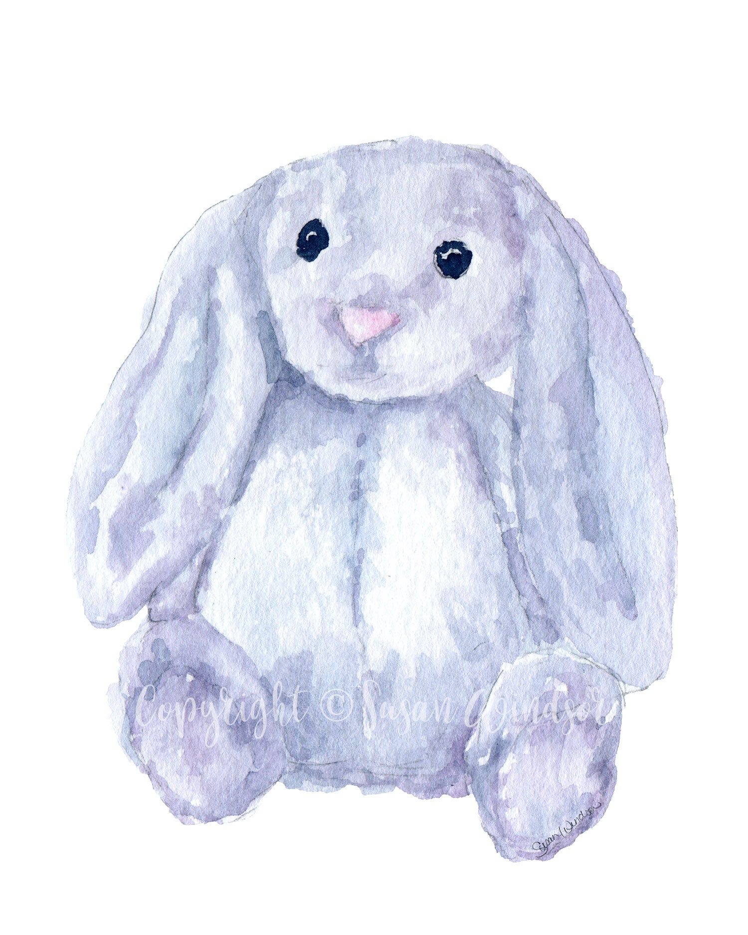 Bunny Rabbit Stuffed Animal Watercolor Painting Giclee | Etsy
