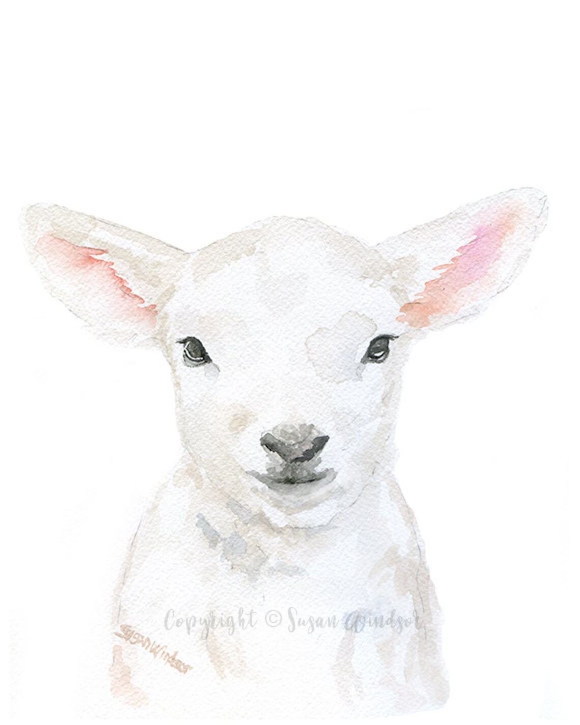 Baby Lamb Face Watercolor Painting Giclee Print Fine Art Nursery Farm ...