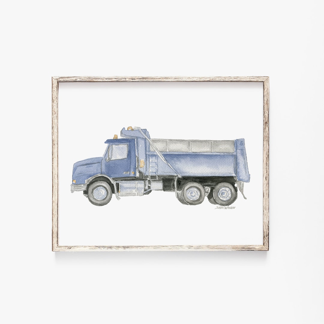 Blue Dump Truck Watercolor Painting Giclee Print Boys Room Nursery Art ...