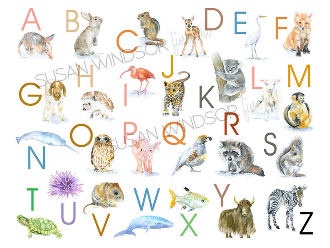 Animal Alphabet Large Poster - Watercolor Animals - Nursery Art Abcs ...