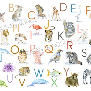 Animal Alphabet Large Poster - Watercolor Animals - Nursery Art Abcs ...