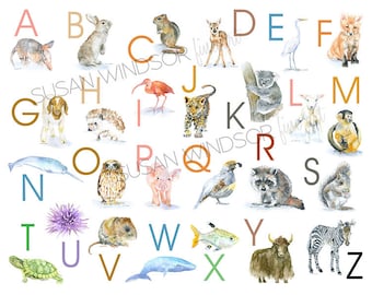 Animal Alphabet Watercolor Poster - Etsy