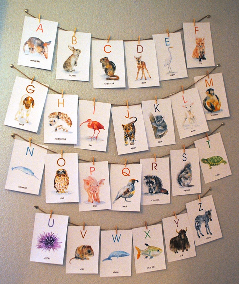 Animal Alphabet Flash Cards Watercolor Animals ABC - Etsy UK
