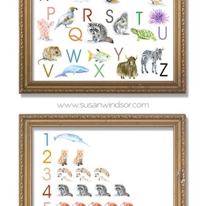 Animal Alphabet and Numbers Poster Set - Watercolor Animals 11 X 14 ...