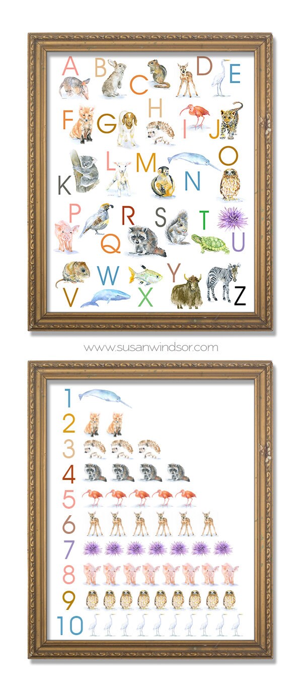Animal Alphabet and Numbers Poster Set Watercolor Animals 11 - Etsy
