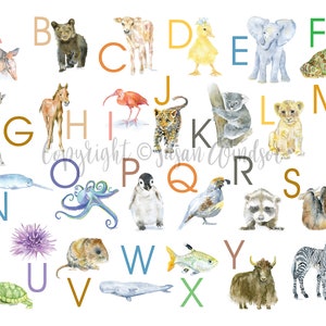 Alphabet Animals Watercolor 2 Poster - Nursery Art - ABC Wall Art ...